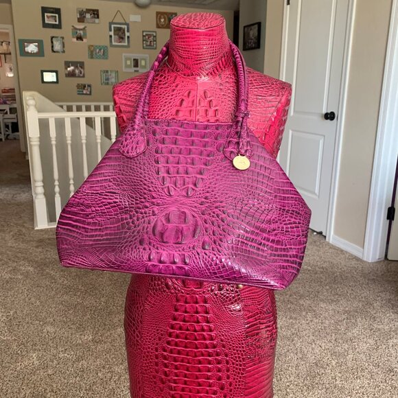 Brahmin | Bags | Brahmin Fuchsia Crocembossed Leather Shoulder Bag ...